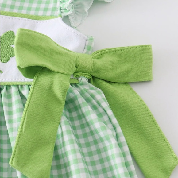 No Brand | Dresses | New Boutique Girl Clover Green Embroidery Check ...